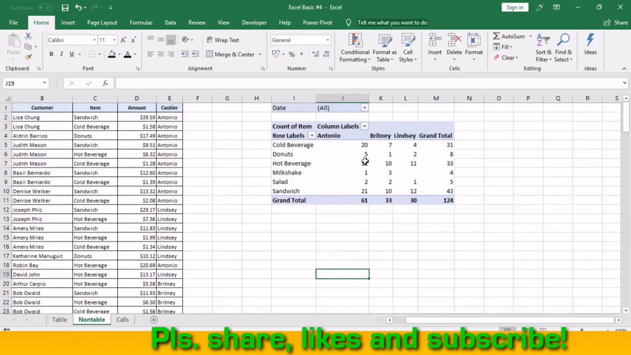 PIVOT TABLE PART1 Excel 2016 Tutorial #6