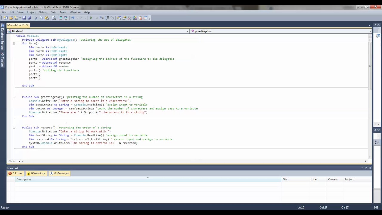 Visual Basic: Using Delegate to call functions