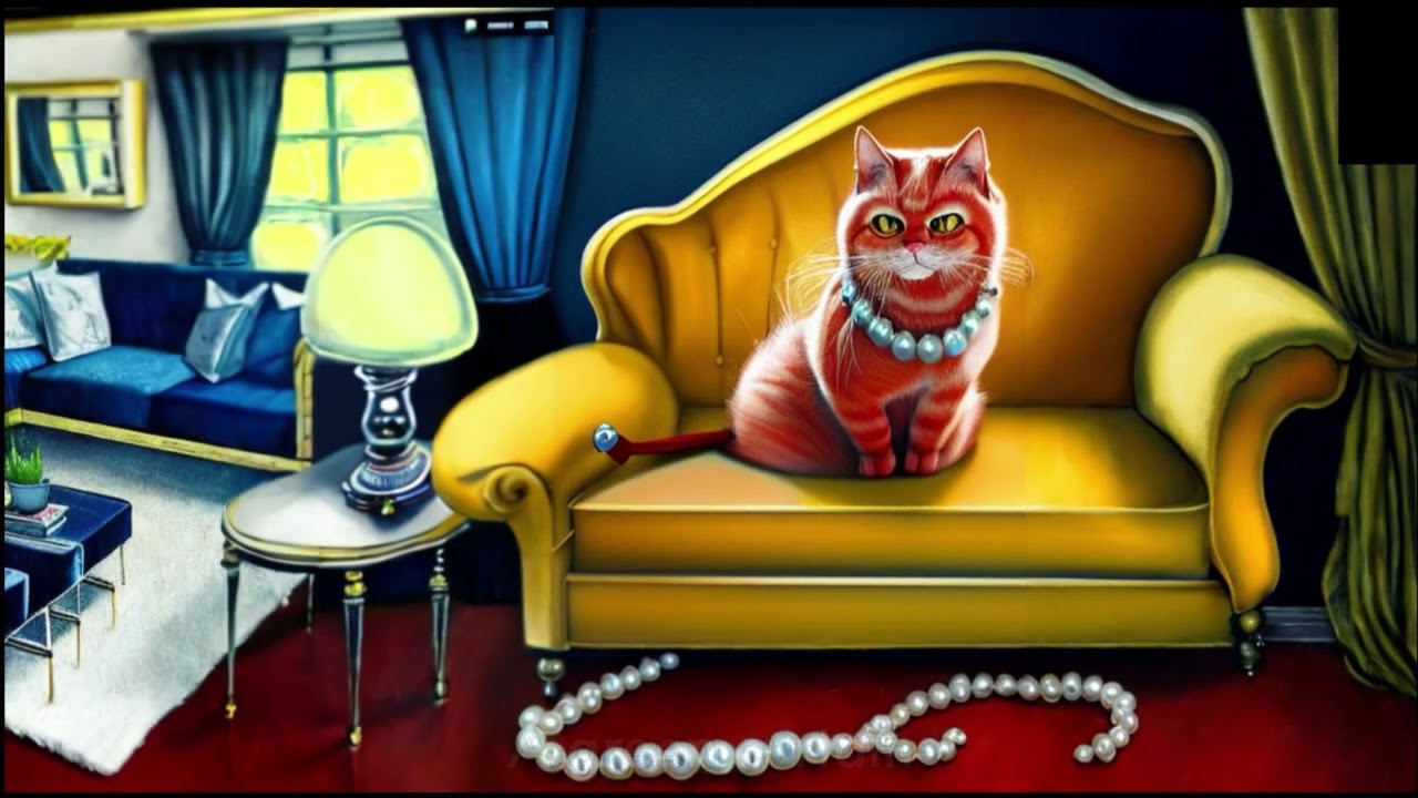 Red Cat with Pearls on a Yellow Couch - InvokeAI & Stable Diffusion