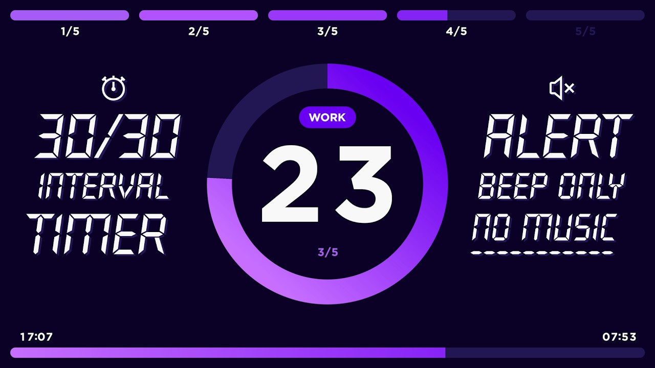 30/30 Interval Timer | 5 Exercises × 5 Sets = 25 Rounds | HIIT Workout Spinning Circuit Training