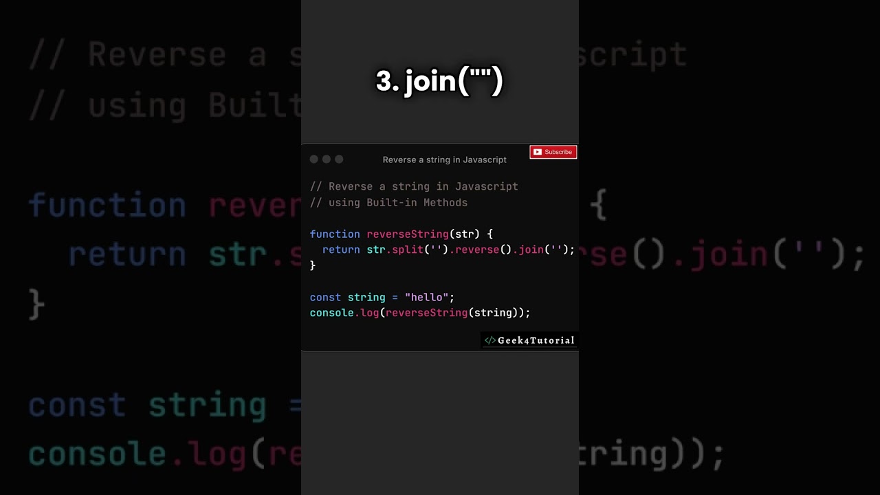How to Reverse a String using Built-in methods in JavaScript | Quick Tip #javascript #shorts