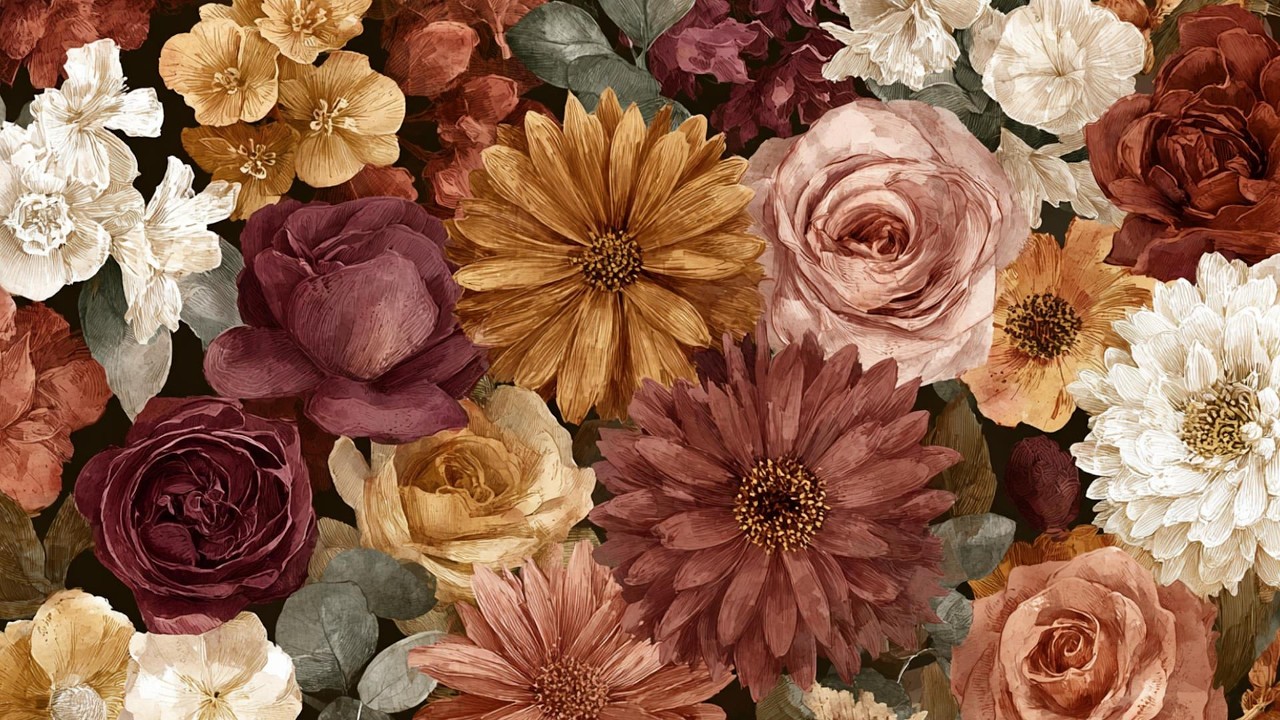 Floral Vintage Wallpaper TV Art 4K | Victorian Botanical Maximalist Screensaver | Flower Wall Art
