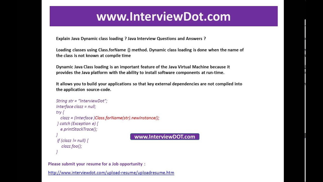 Dynamic class loading using Java reflection API java job interview
