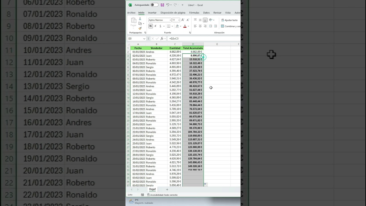 cumulative sum column #excel #exceltips