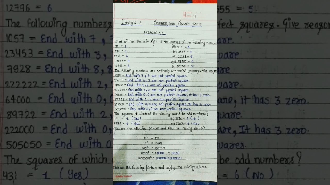 class-8th, Maths, Chapter-6, Exercise 6.1....,(Square and square roots)