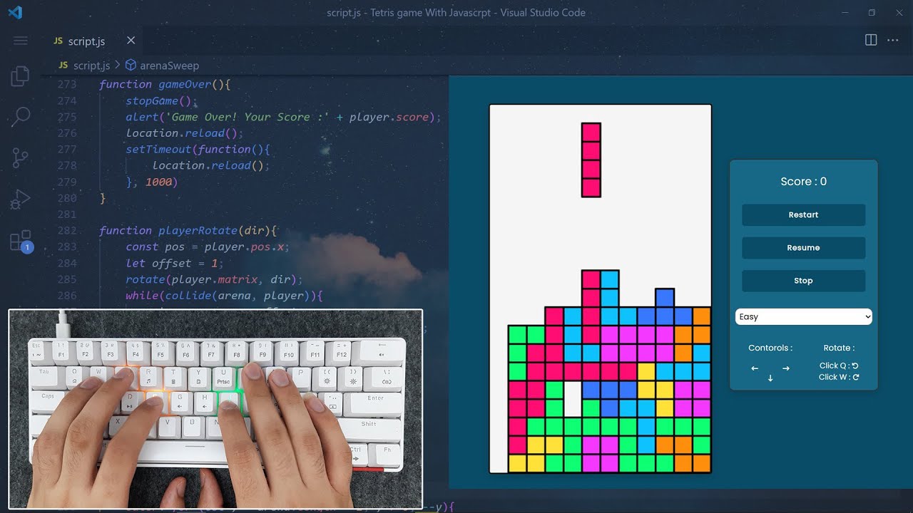 ASMR Programming - Tetris Game With JavaScript - No Talking