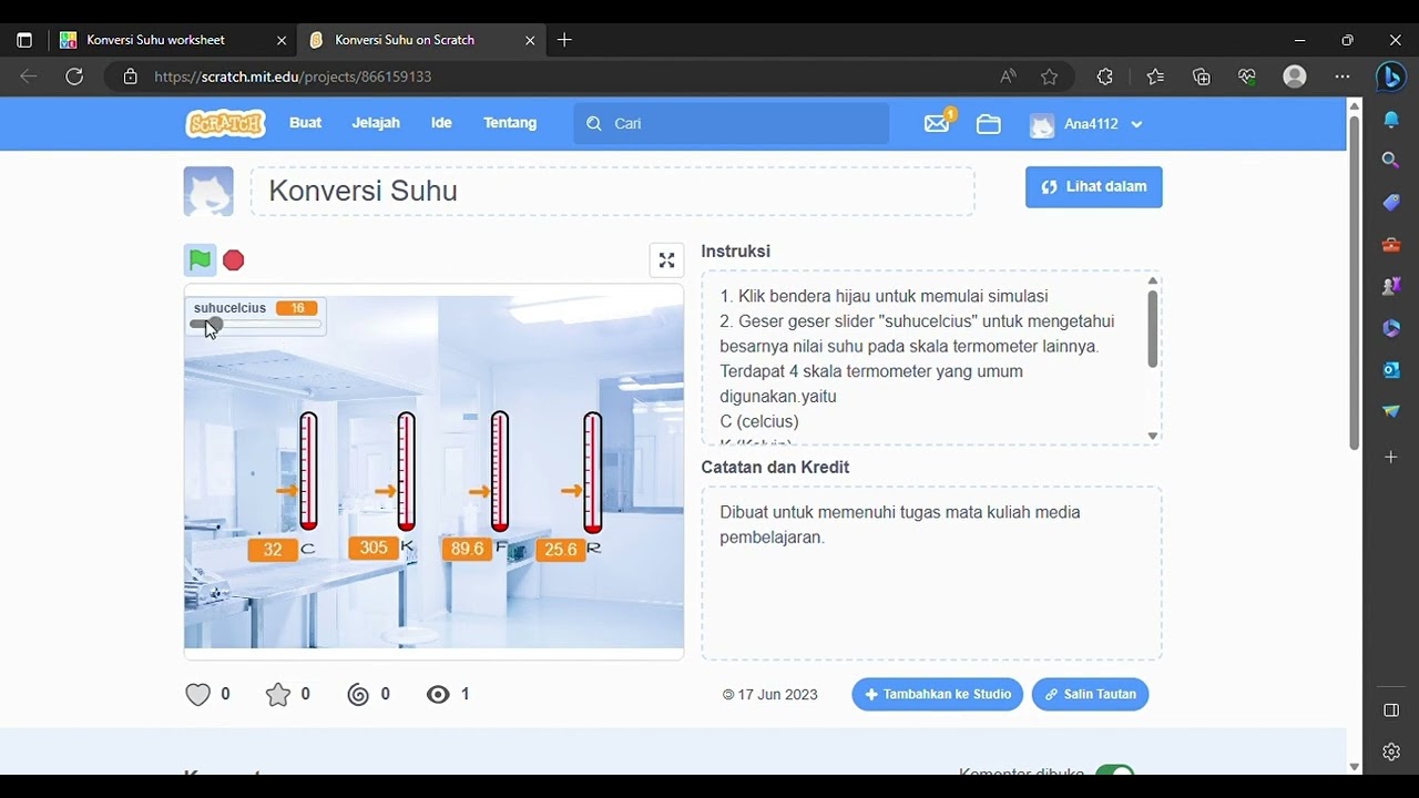 Simulasi dan E-LKPD Konversi Suhu Menggunakan Scratch&Live Worksheet