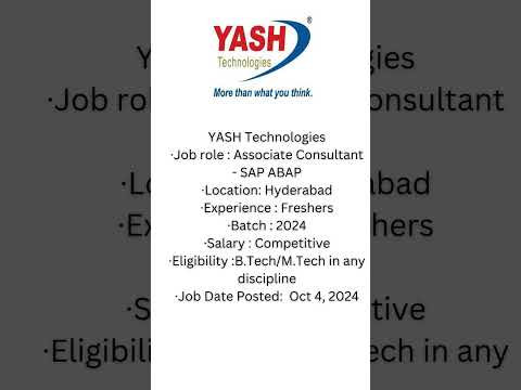 Yash technologies Associate Consultant - SAP ABAP | OFF CAMPUS | Top companies hiring