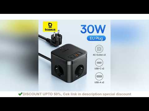 DEAL Baseus 30W Charger Fast Power Strip 3AC Outlet Desktop Charging Station With Surge Lightning Pr