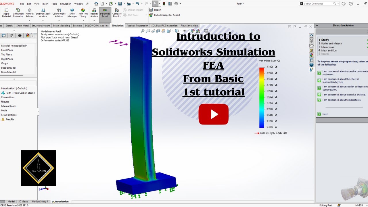 SolidWorks Simulation tutorial for Beginners || Introduction to simulation