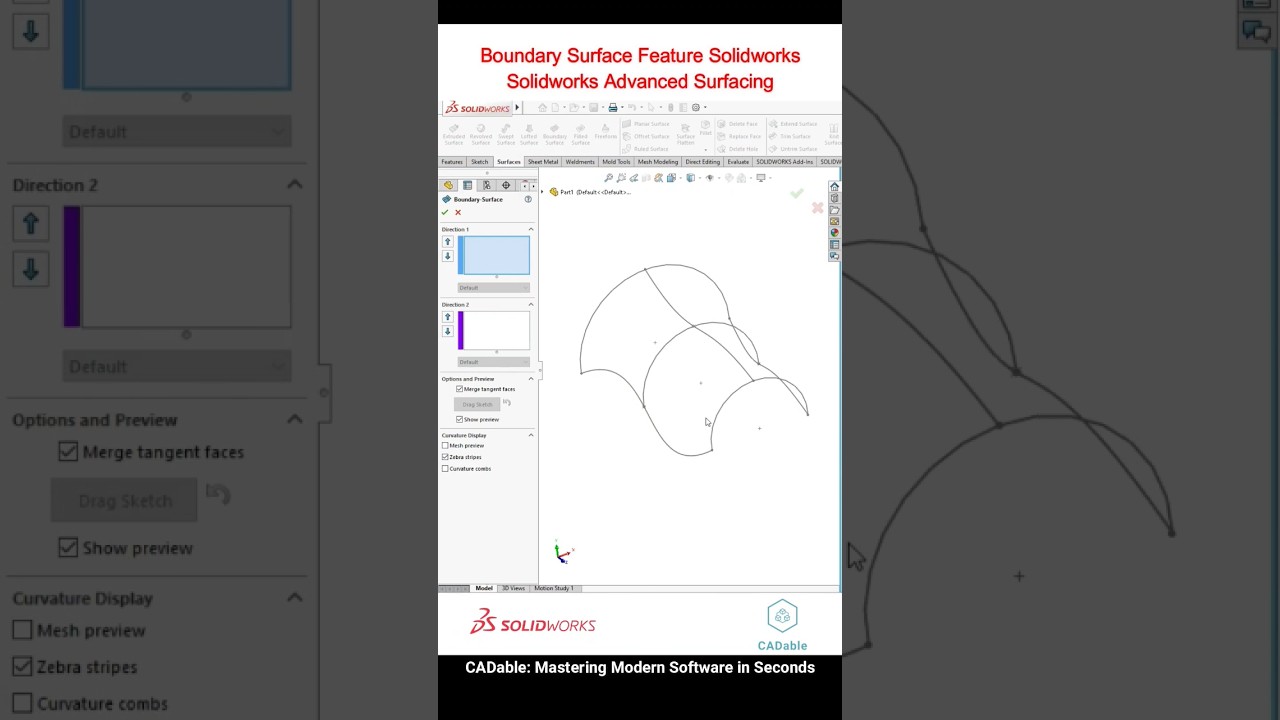 Boundary Surface Feature Solidworks - Solidworks Advanced Surfacing #solidworksadvancedsurfacing