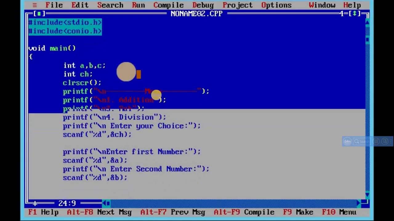 Menu Driven Arithmetic Operations using Switch Case Statement in c