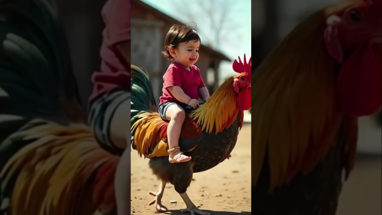 Cute baby rides on rooster |scroll with new | #funny #3danimation #babybunny #littleguys #babymoo