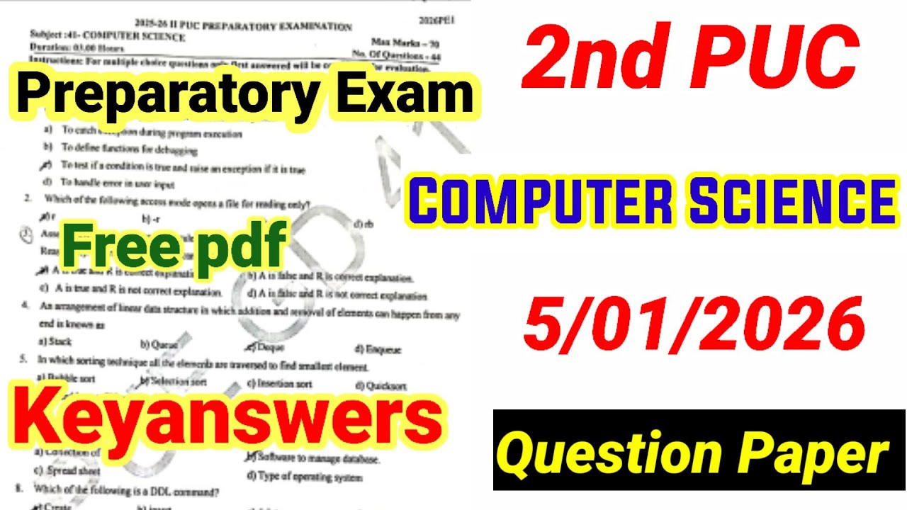 2nd PUC Computer Science Preparatory Exam Question Paper 2026 Keyanswers kseab