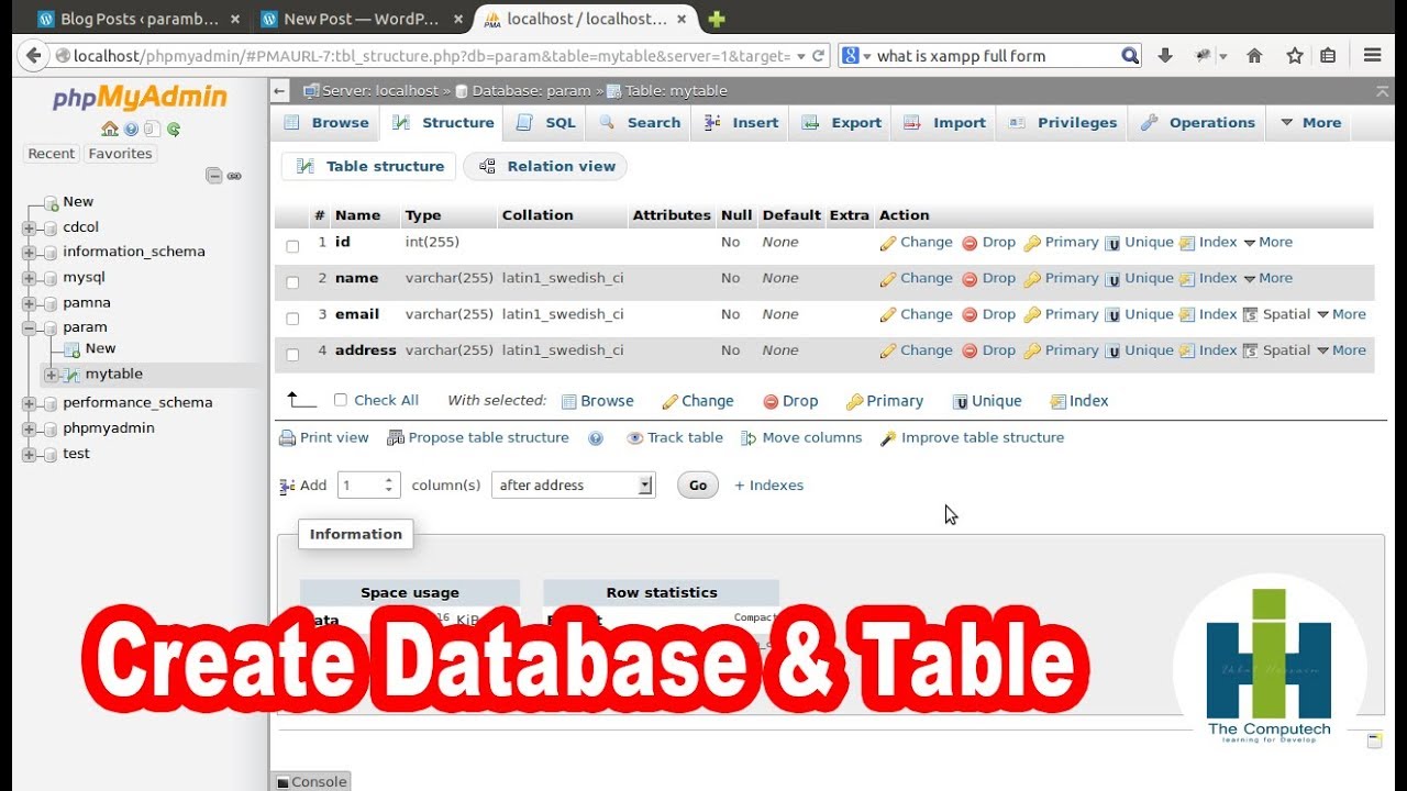 [HINDI] PHP MySQL Tutorial: Create a Database and Table in phpMyAdmin