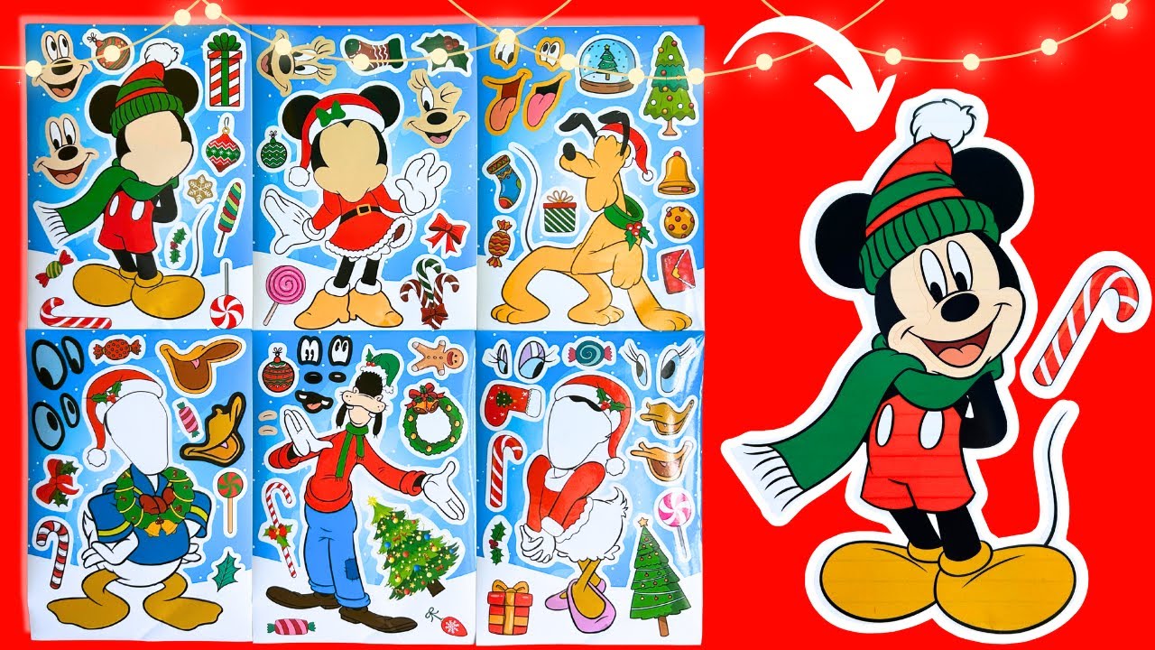 Mickey Mouse Clubhouse Holiday Stickers! DIY Make a Face Stickers with Mickey, Minnie, Pluto