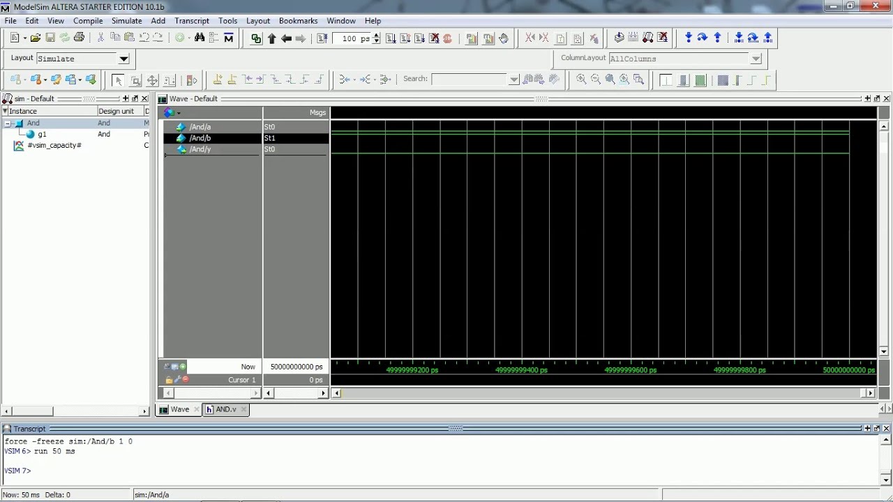 AND gate using Modelsim verilog code