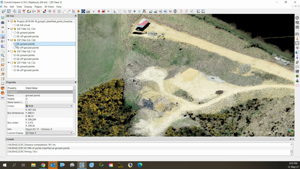 Processing 10   removing off ground points   the Cloud Compare CSF Filter