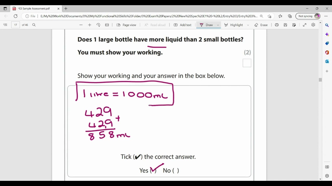 Functional Skills Entry 3 Maths Edexcel Walkthrough Sample Assessment Material