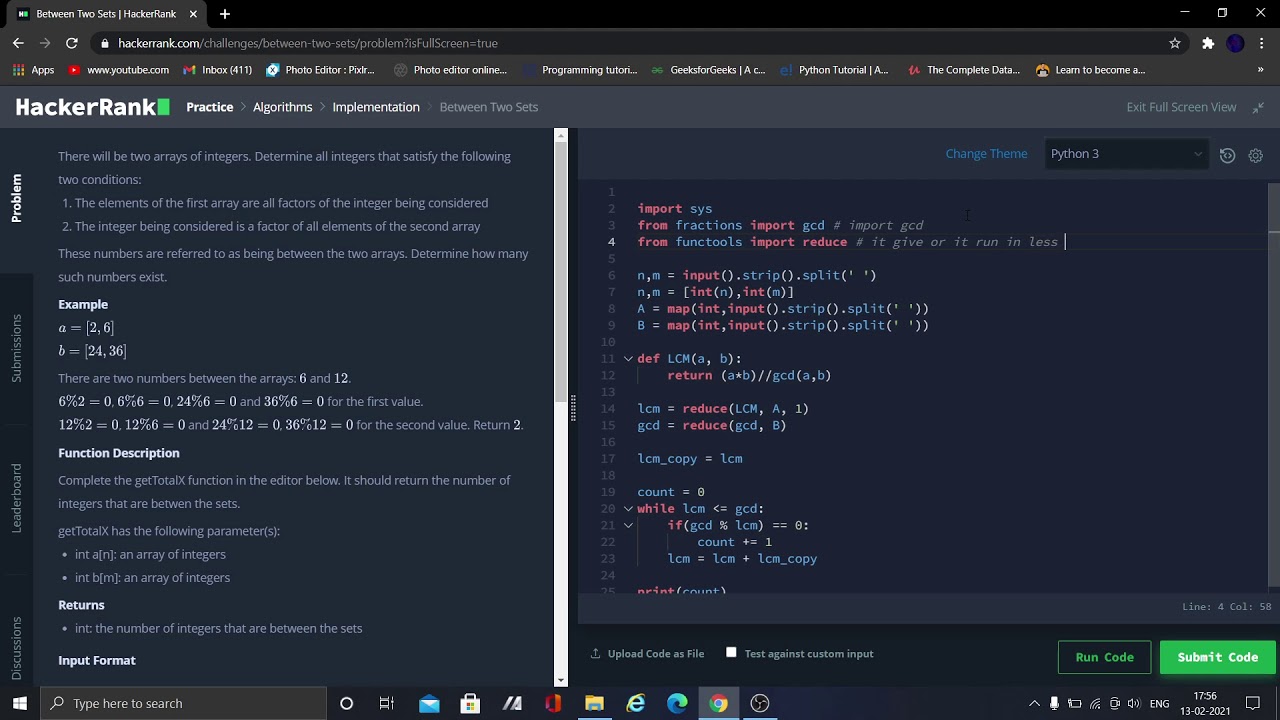 between two sets solution in python 3 hacker rank