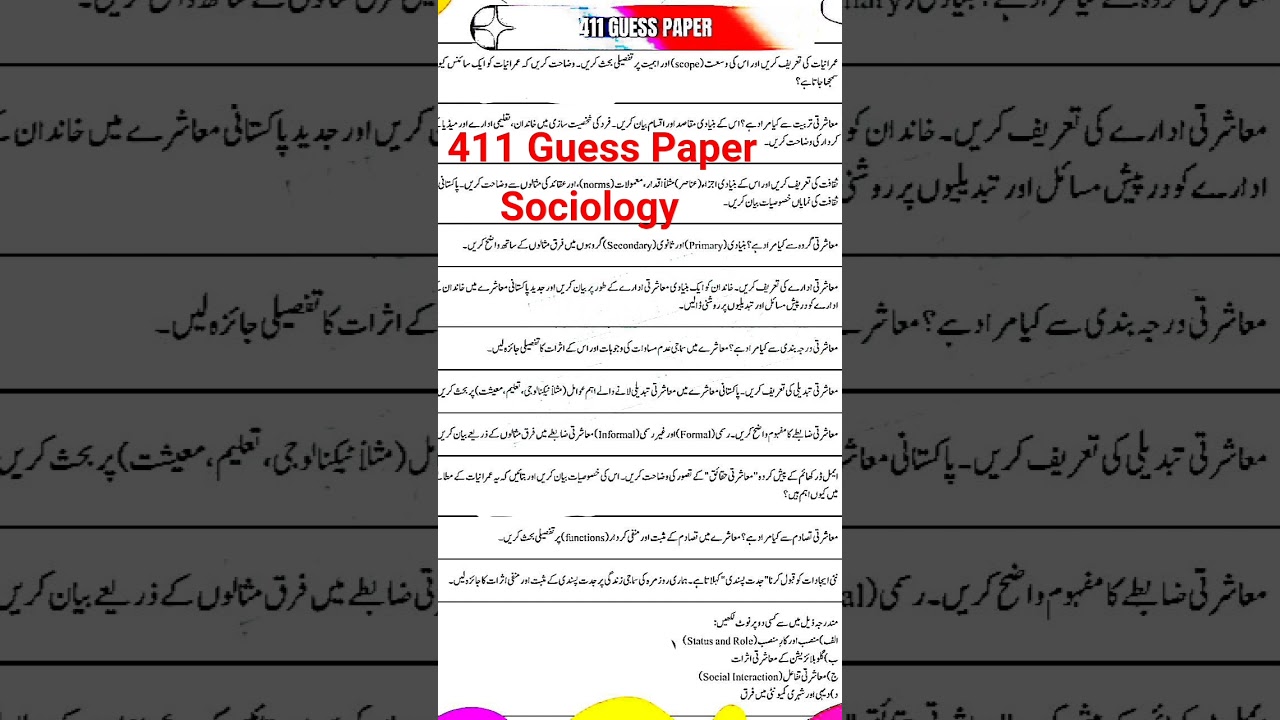 Aiou Code 411 Sociology Guess Paper 2026 | Important Questions & Past Papers | BA AIOU