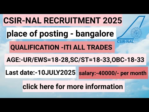 CSIR-NAL RECRUITMENT 2025 | NAL TECHNICIAN JOBS | CSIR ITI JOBS | central government jobs | iti jobs