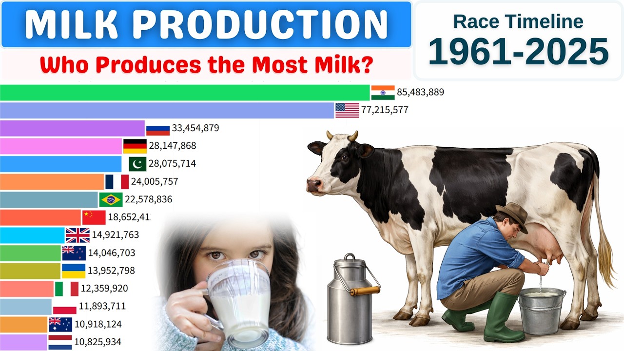 Milk Production by Top Countries (1961-2025) | World’s Largest Milk Producers
