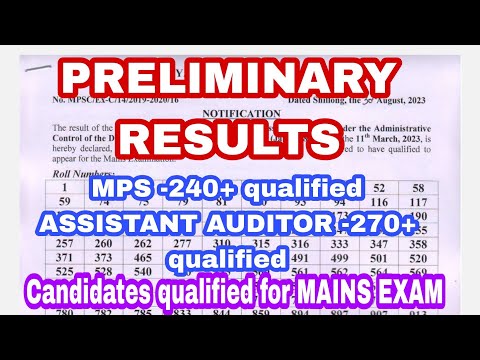 PRELIMINARY RESULTS | MPSC| Meghalaya Police Service and Assistant Auditor