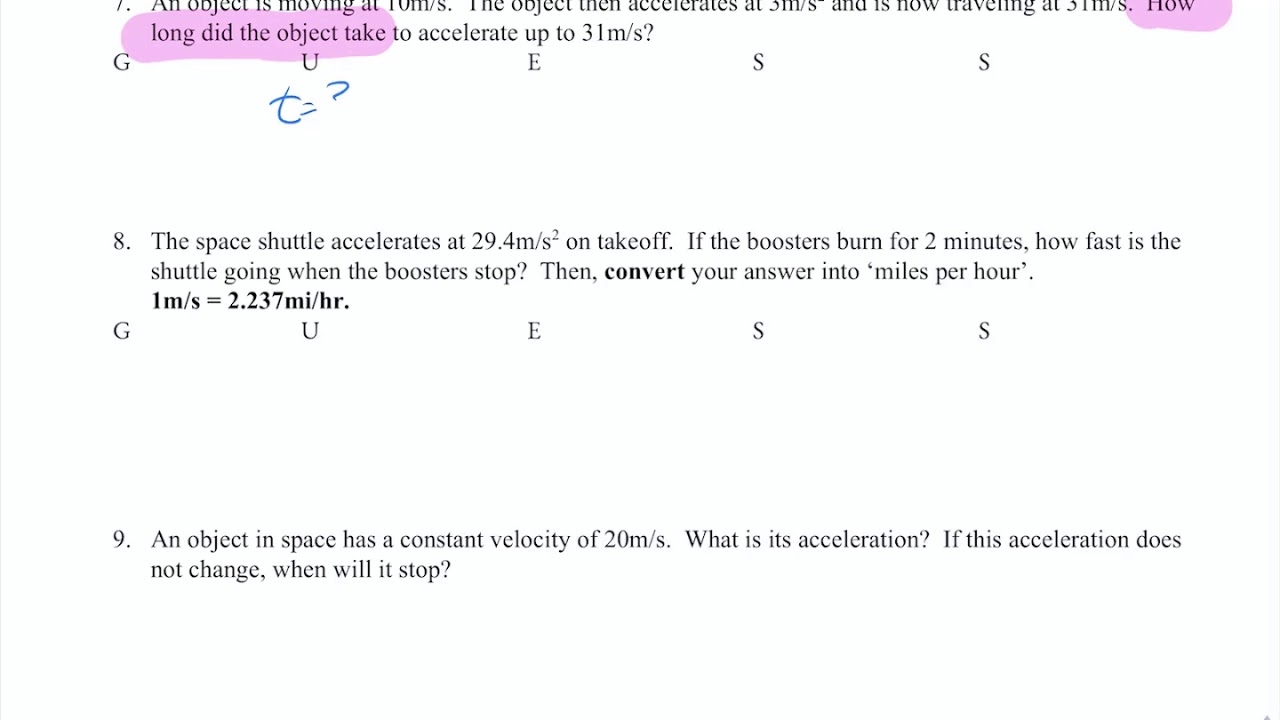 Calculating Acceleration using the GUESS method