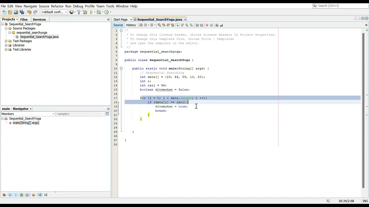 Coding Sequential searching (Bahasa java)