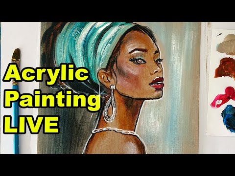 LIVE- How to paint | PORTRAIT African Lady | Acrylic Painting Tutorial / Step by Step
