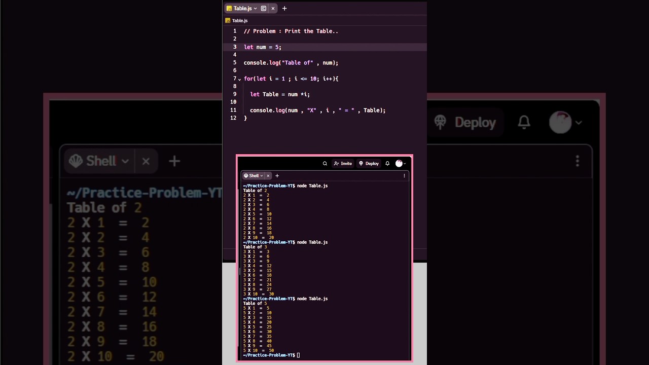 How to Print Math Tables using JavaScript | JavaScript Table printing tutorial |#coding #maahicodes