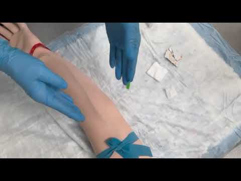 Straight stick Venipuncture on a practice arm