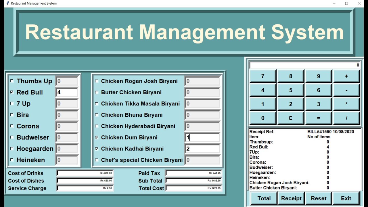 Restaurant Billing System in Python with source code | Source Code & Projects