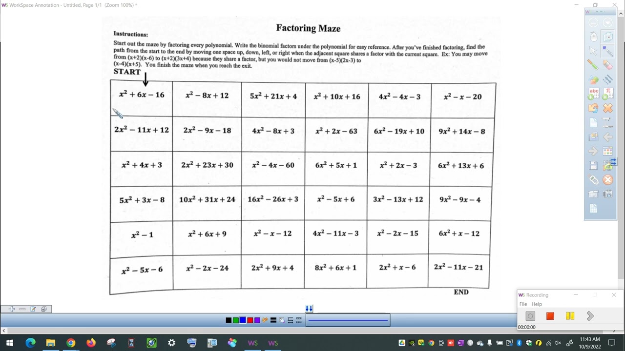 Factoring Maze Instructions Video