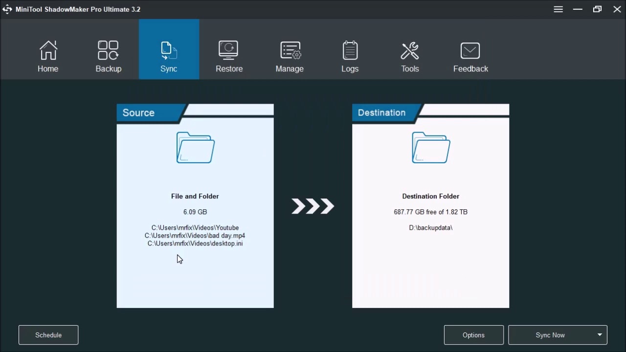 Sync files and folders using MiniTool's ShadowMaker