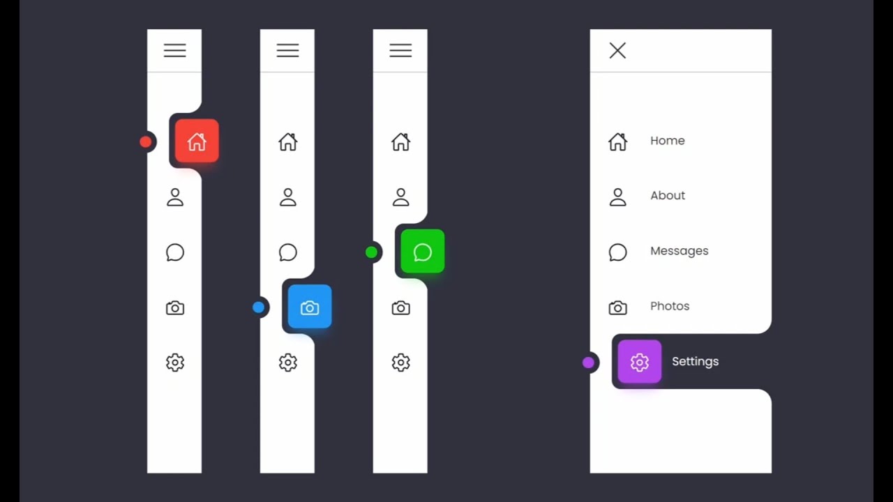 Side Bar Menu Using Html, Css & javascript | How to Create Curved Outside Navigation