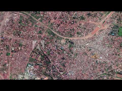 Zoom in from space and focus on Kampala, Uganda. 3D Animation. Background for travel intro