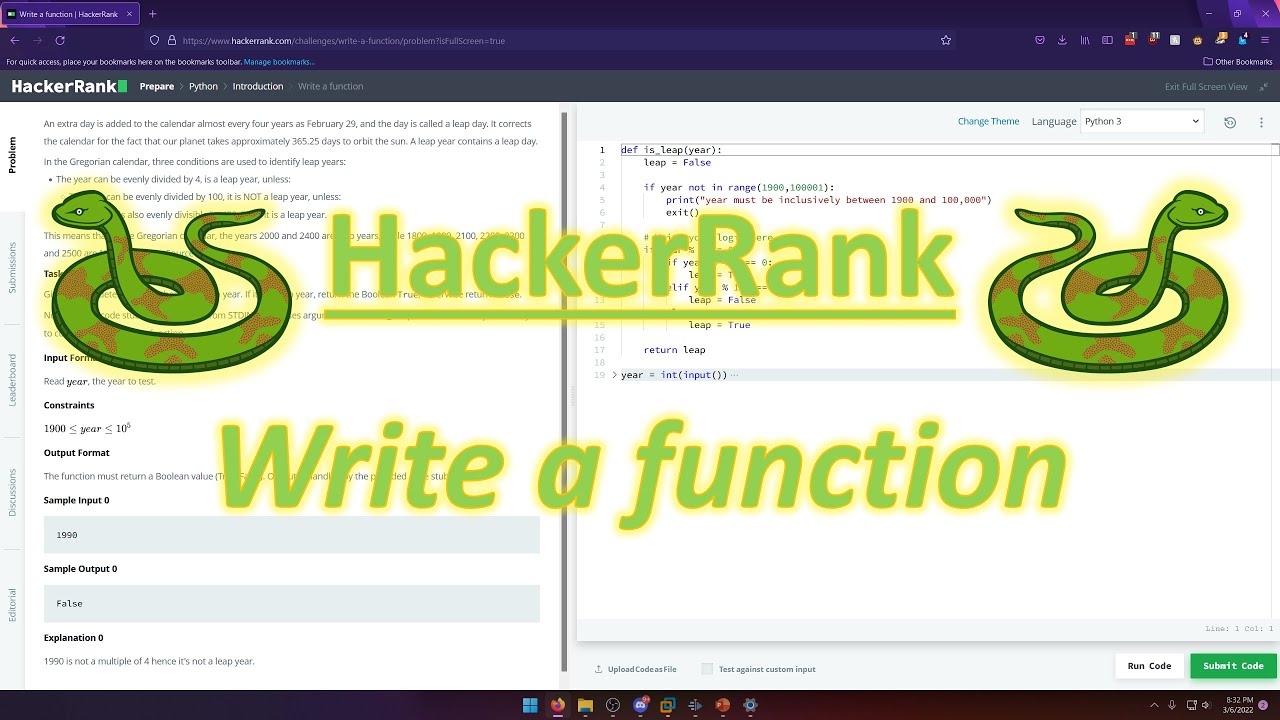 HackerRank (Python): Write a function