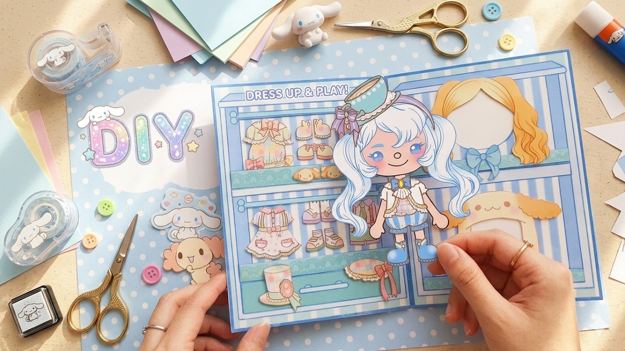 Cute Cinnamoroll, Sanrio Friends | Download Printable Paper Doll , TOCA BOCA 산리오 시나모롤 종이인형 도안 만들기