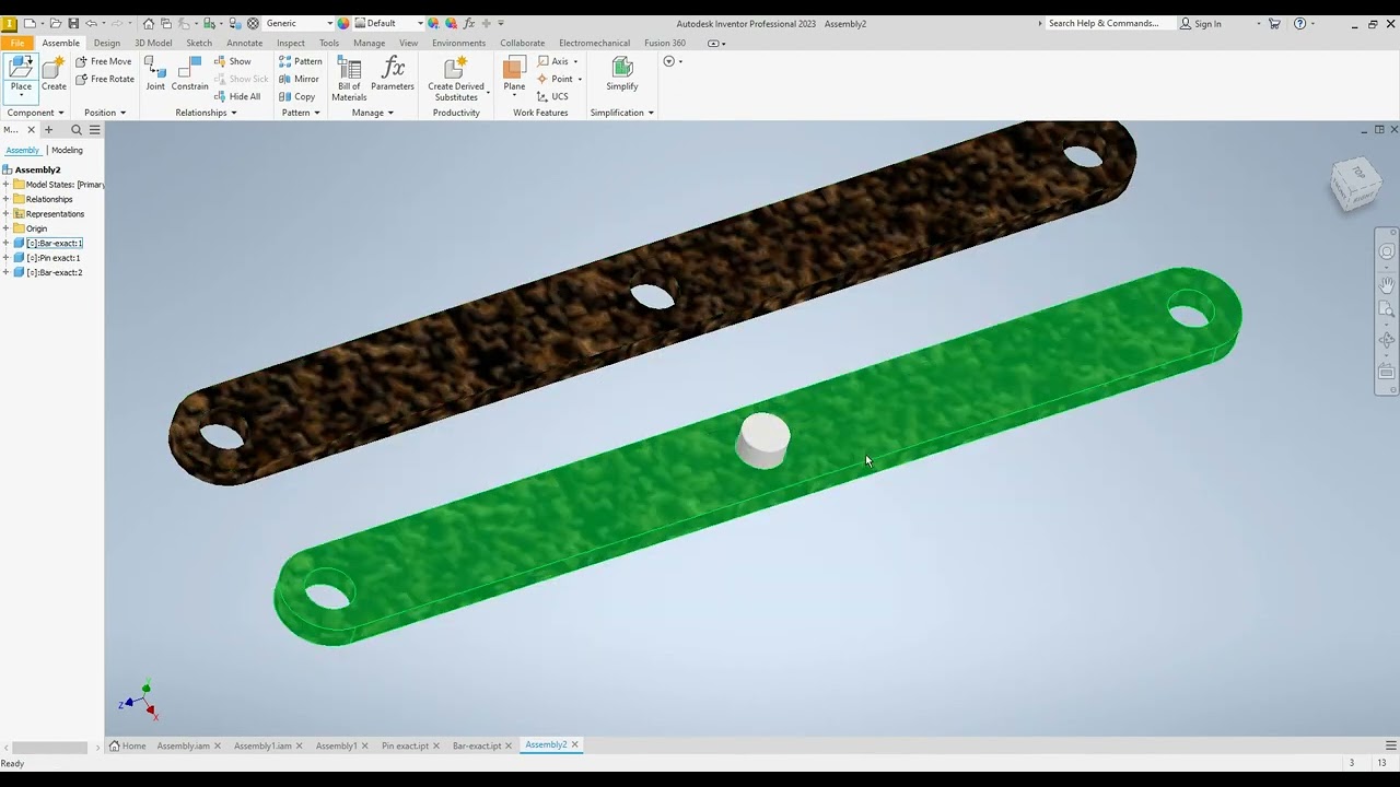 Inventor assembly Insert Constraint- Bar and Pin