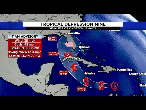 Tropical Depression 9 expected to strengthen with track toward Florida