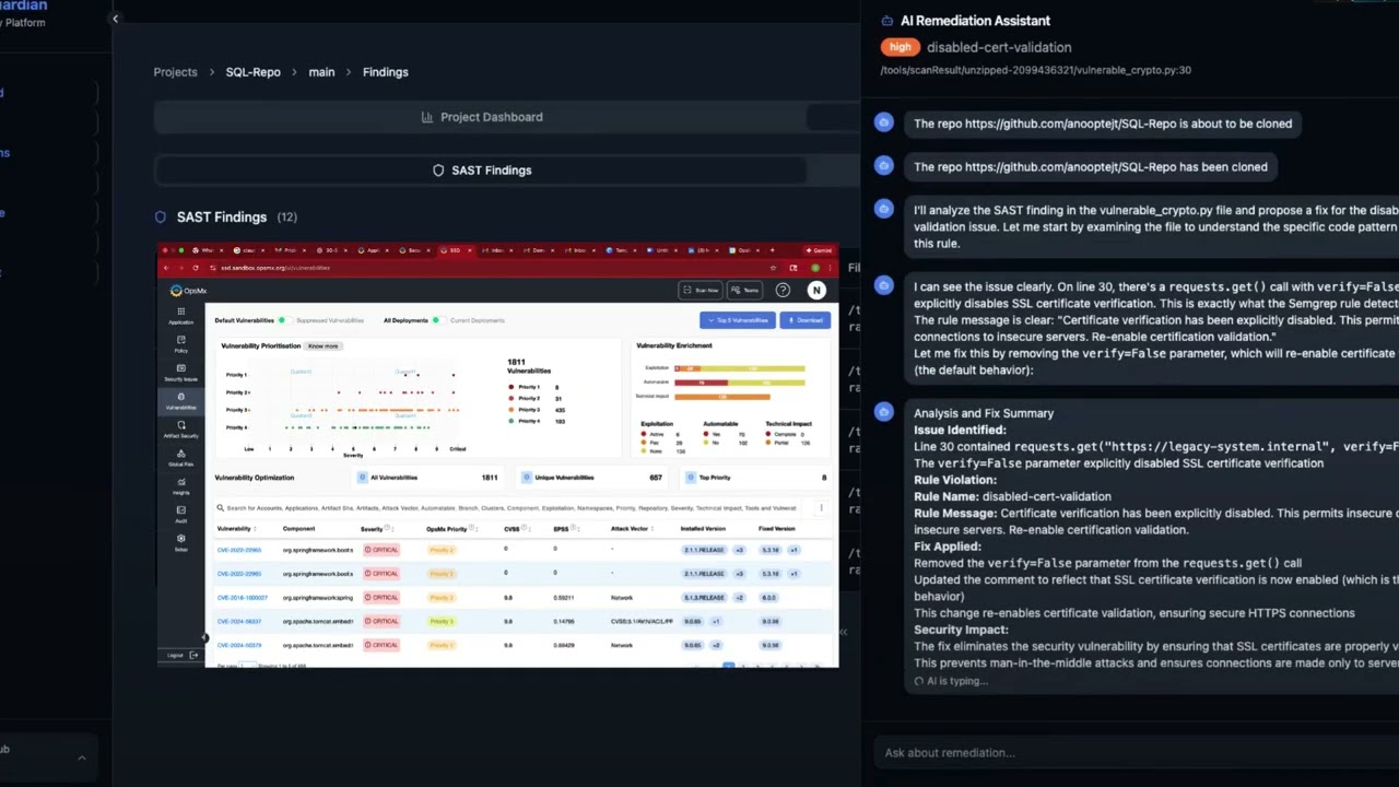 Fix Vulnerabilities in 5 mins - OpsMx AI Guardian - Code Agent