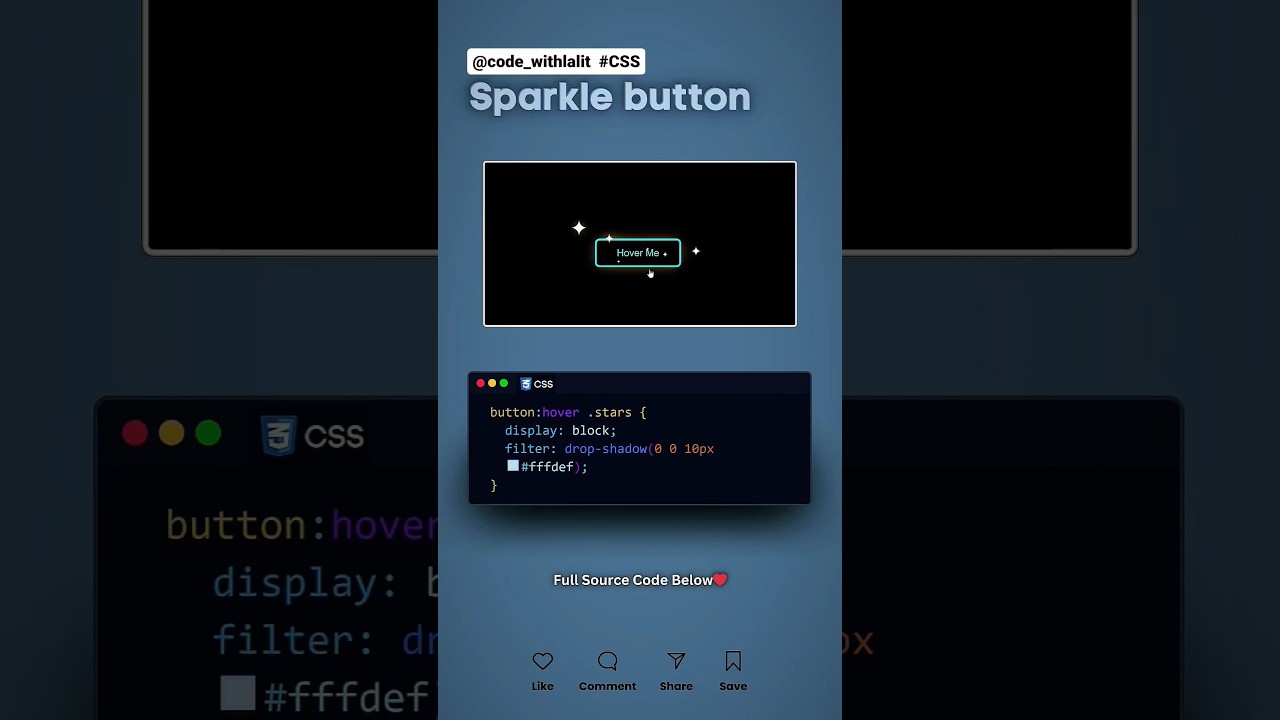 Sparkle Button using CSS🧑‍💻 #coding #programming #cssanimation #csstricks #js #html #css #button