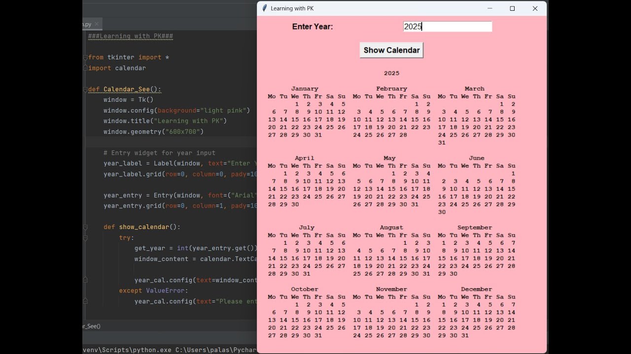 CALENDAR with Tkinter in Python | Python Projects