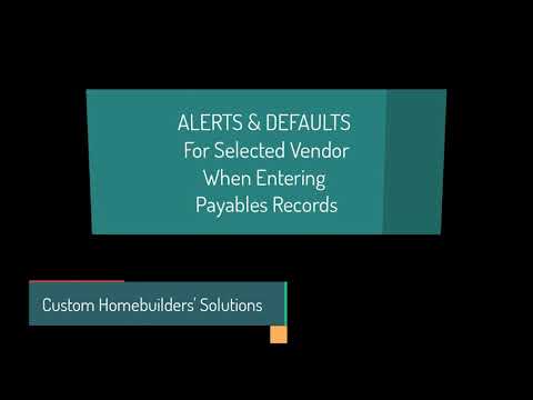N4101 Alerts & Defaults For Selected Vendor When Entering Payables