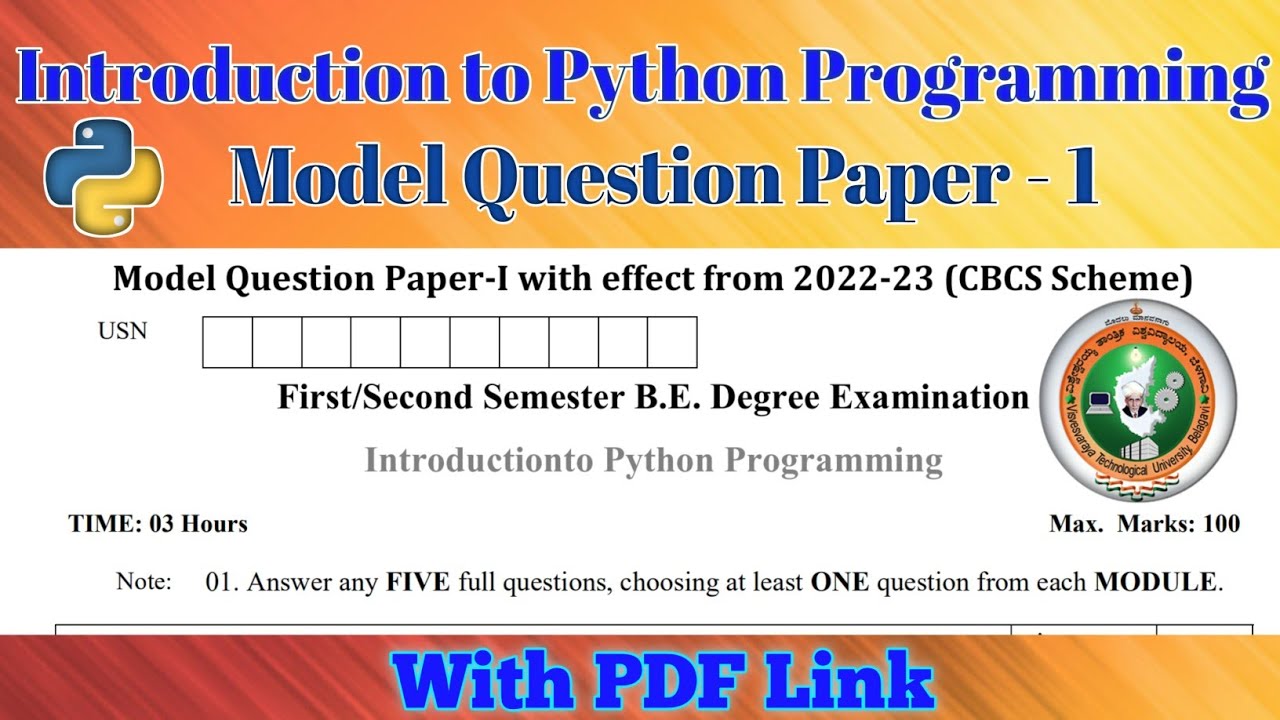 vtu Introduction to python Programming // Model question paper set 1 # vtu #python