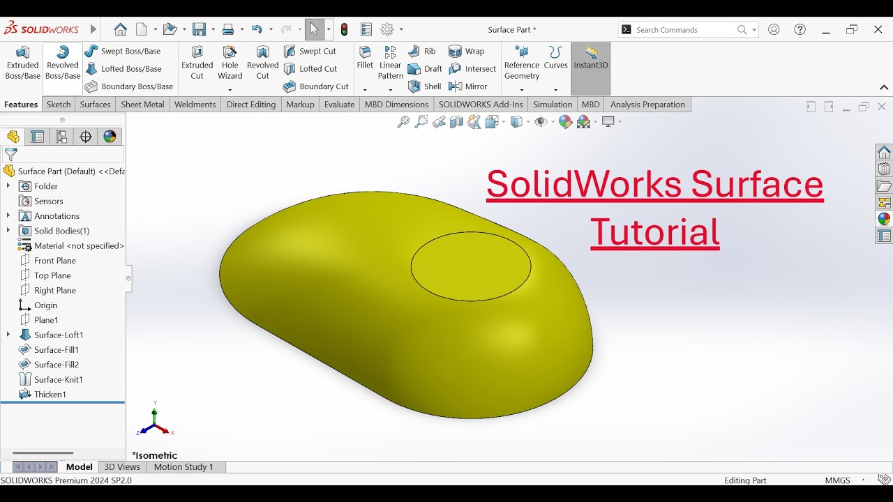 SolidWorks Tutorial | SolidWorks Surface Modeling for Beginners | Surface Features In SolidWorks