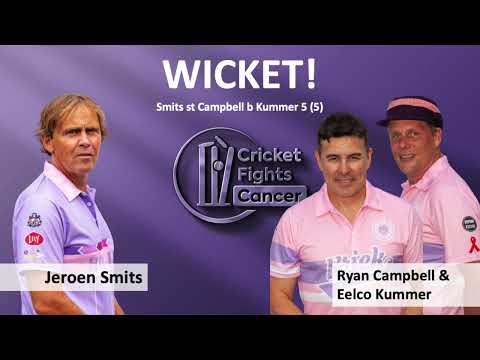 Wicket! Jeroen Smits st Ryan Campbell b Eelco Kummer 5 (5) 15.4 overs - Cricket Fights Cancer