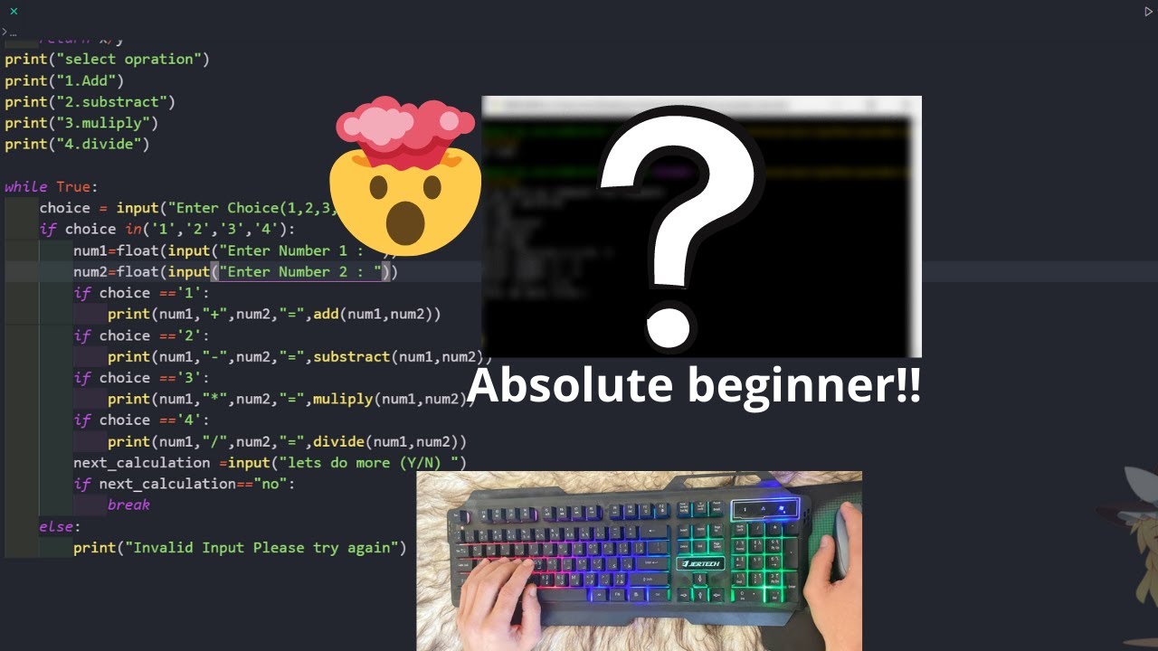 ASMR - Coding Python beginner Calculator - No Talking